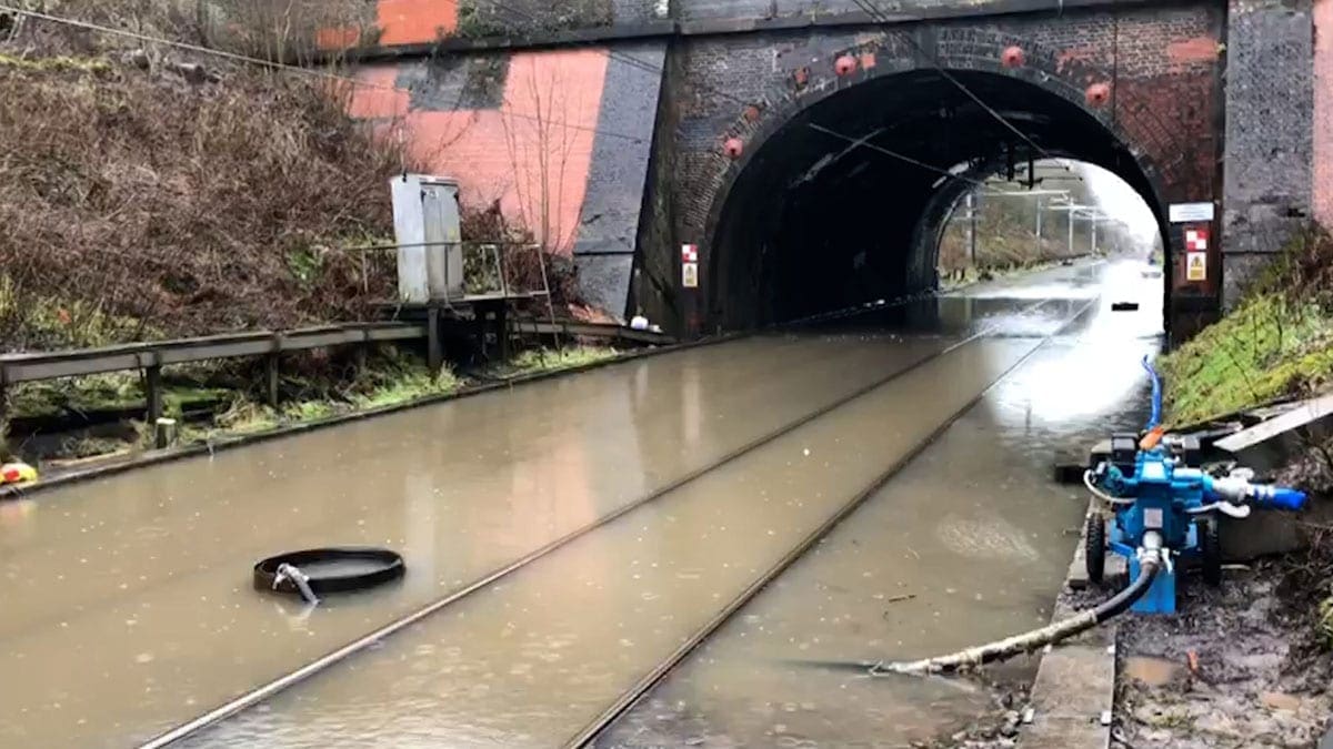 Helicopter footage reveals Storm Christoph impact on railway