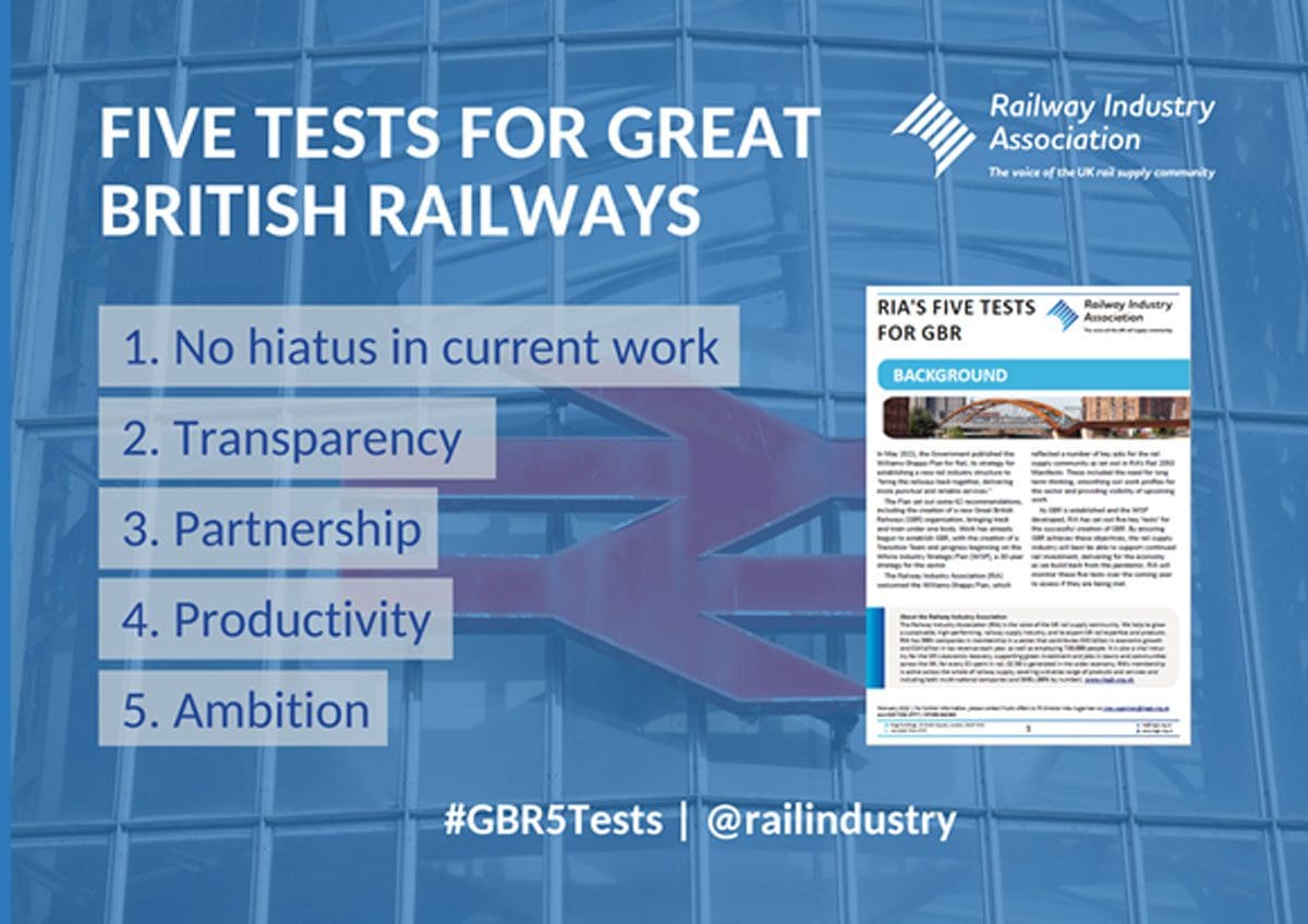 RIA sets out five tests for Great British Railways